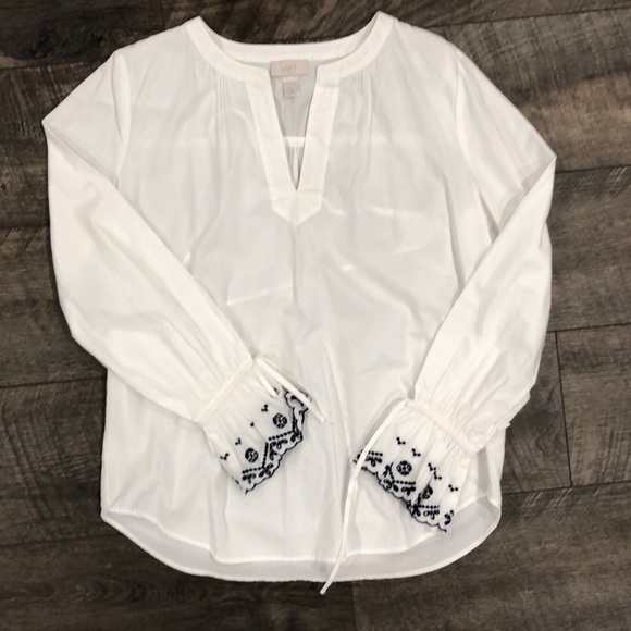 LOFT | Tops | Loft Bell Cuff Embroidered Blouse Nwot | Poshmark